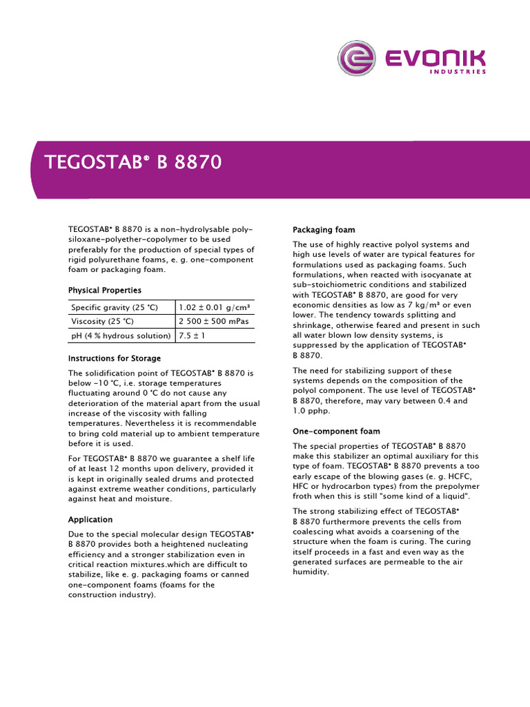 Tegostab b 8870 | PDF | Foam | Polyurethane