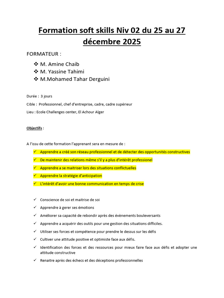 Formation Soft Skills Avancée à Alger | PDF | Émotions | Apprentissage