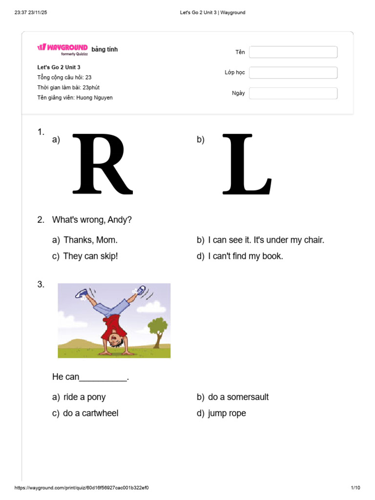 Let's Go 2 Unit 3 Quiz Worksheet | PDF | Chess Theory | Chess