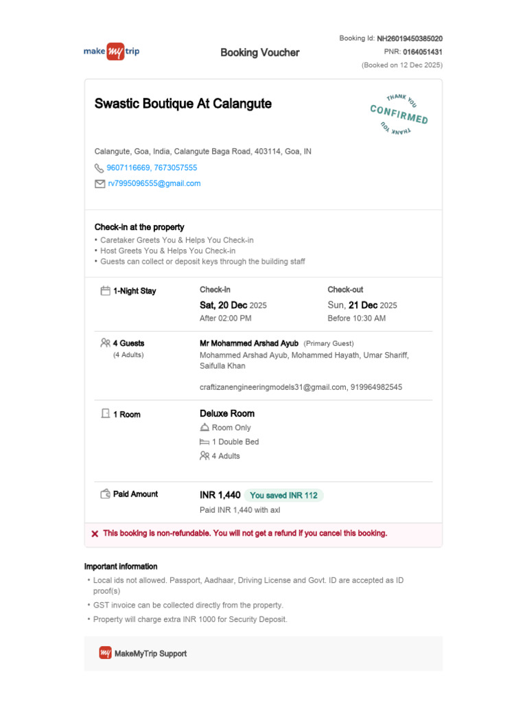 Booking Confirmation Voucher | PDF