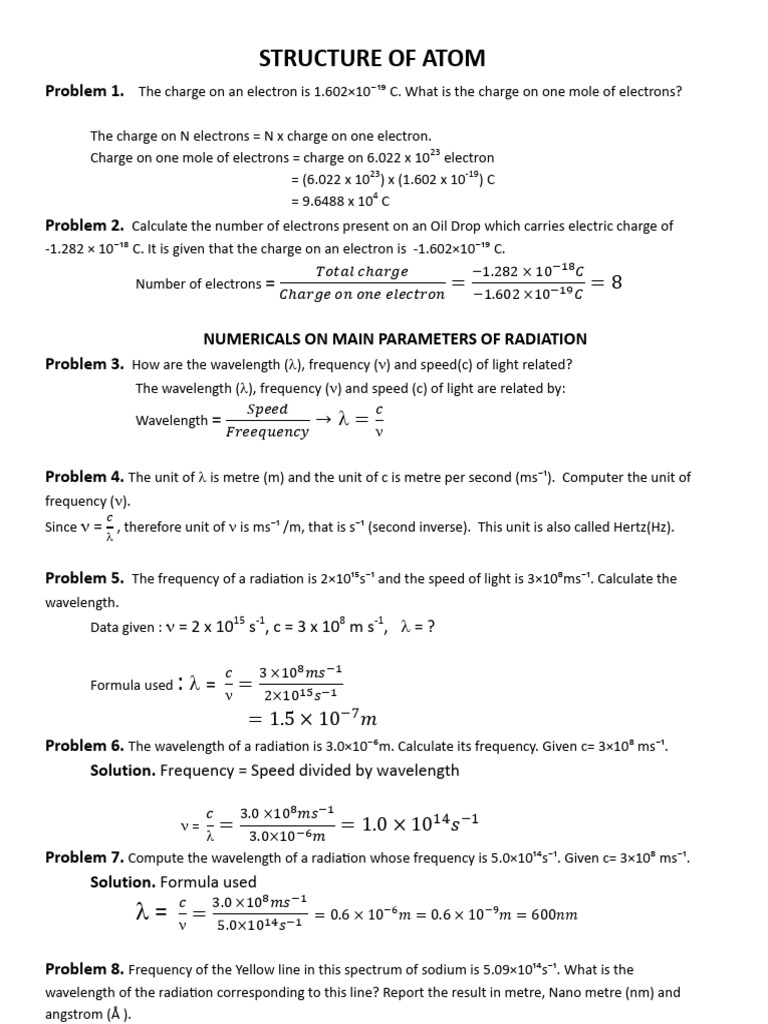 Structure of atom 44 problems | PDF | Electron Configuration | Atomic ...