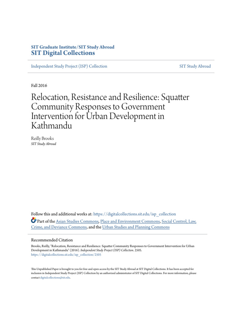 Relocation, Resistance and Resilience - Squatter Community Responses to ...