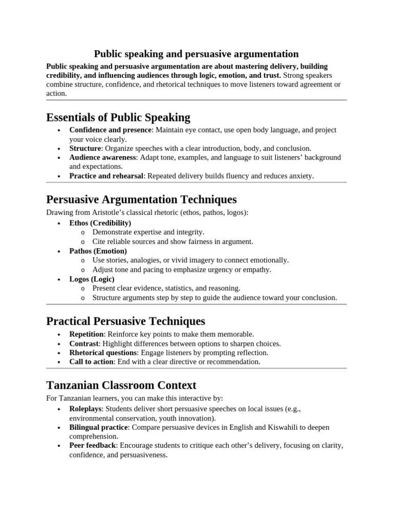 Public Speaking and Persuasive Argumentation | PDF | Public Speaking ...
