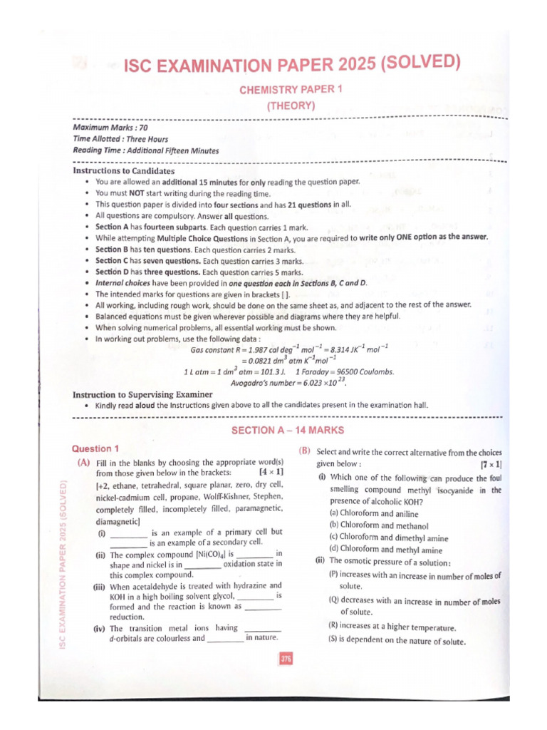 Isc Paper 2025 (Solved) Chem | PDF