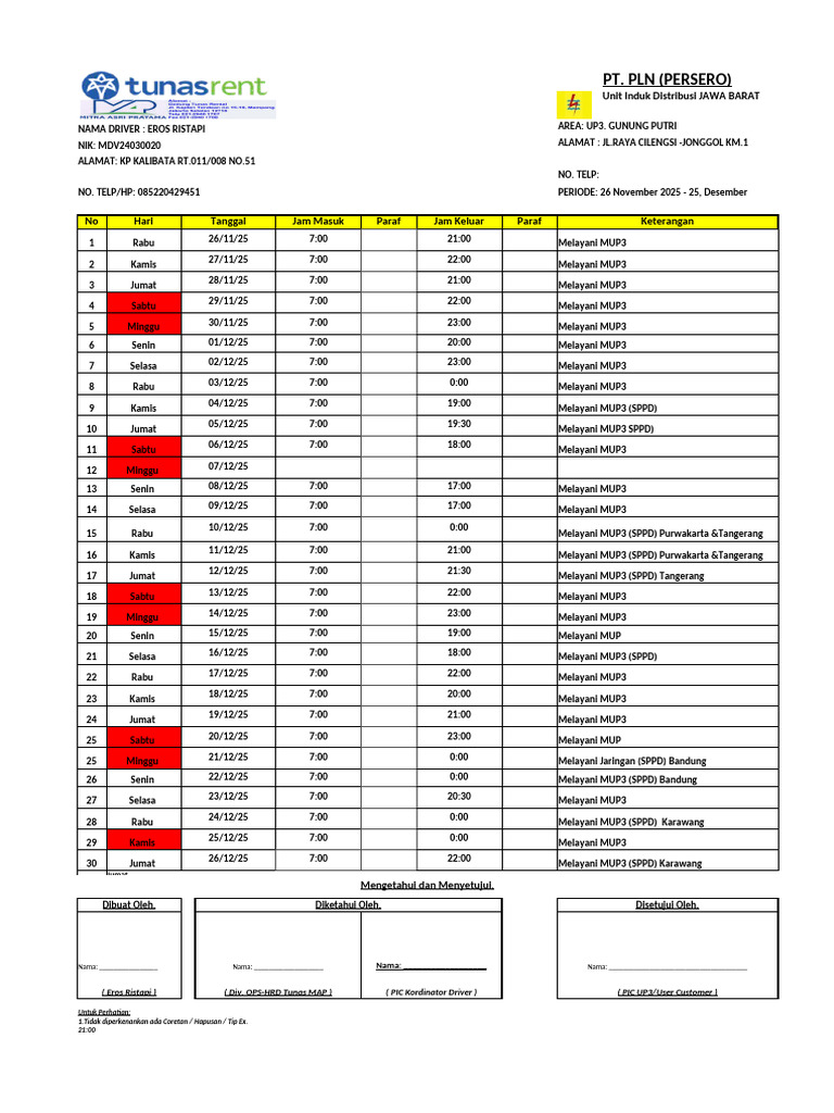 Absen & Lemburan November & Desember new(eros) | PDF