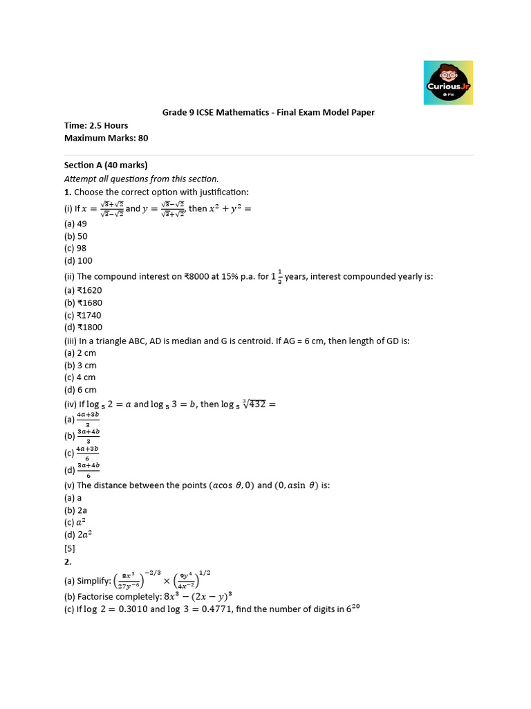 Grade 9 ICSE Maths - Modified | PDF | Area | Classical Geometry