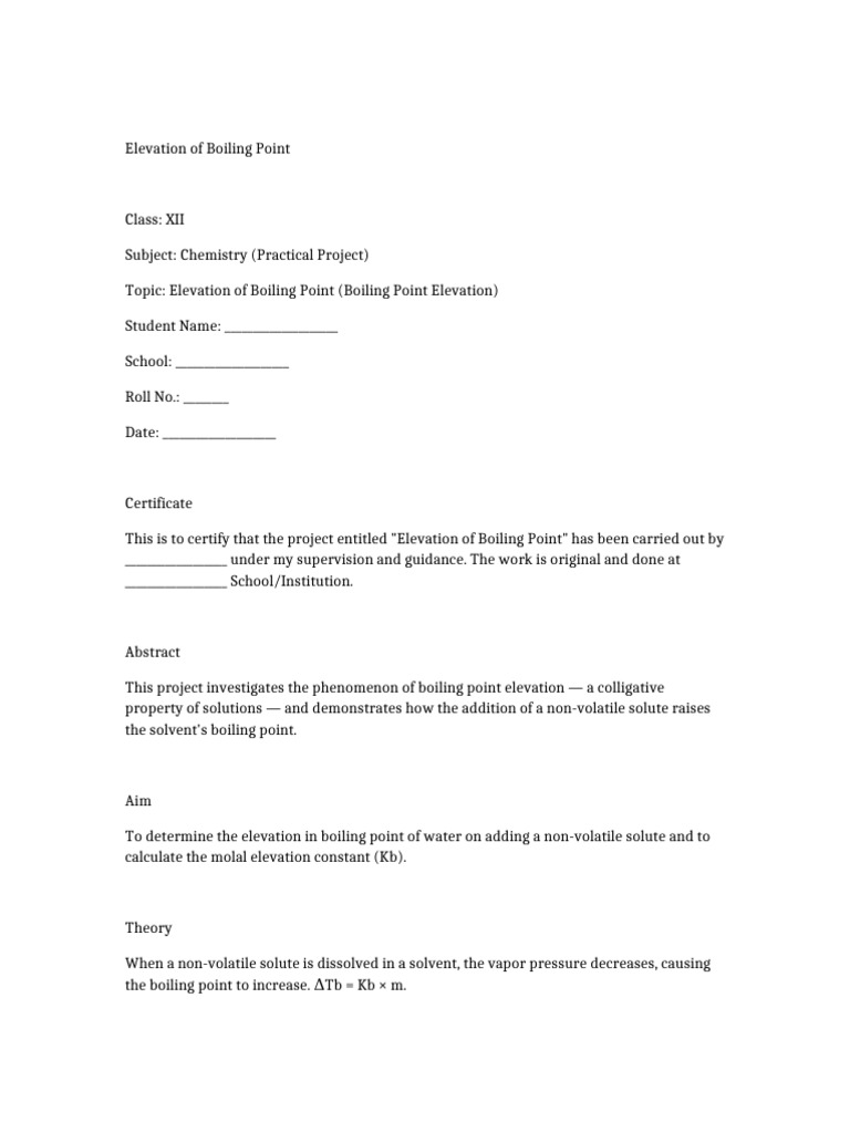 Elevation of Boiling Point Project | PDF