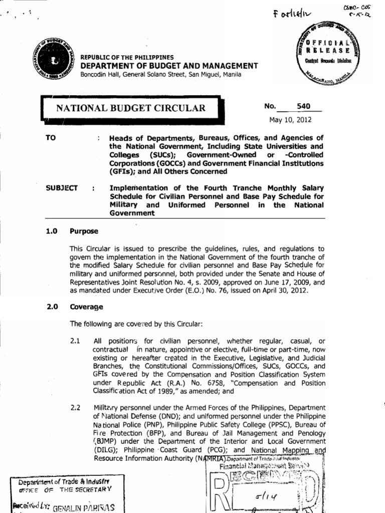 DBM National Budget Circular No 540 Series of 2012 | PDF | Inspector ...