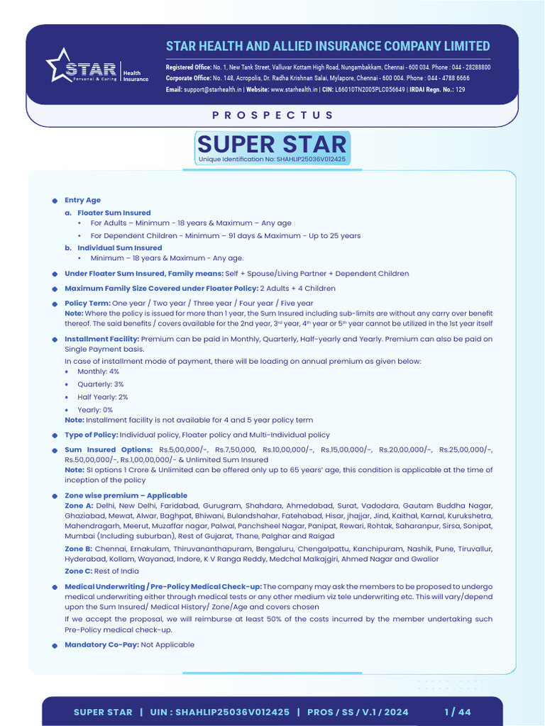 Prospectus - Super Star - V.1 (1)-1 | PDF | Insurance | Deductible