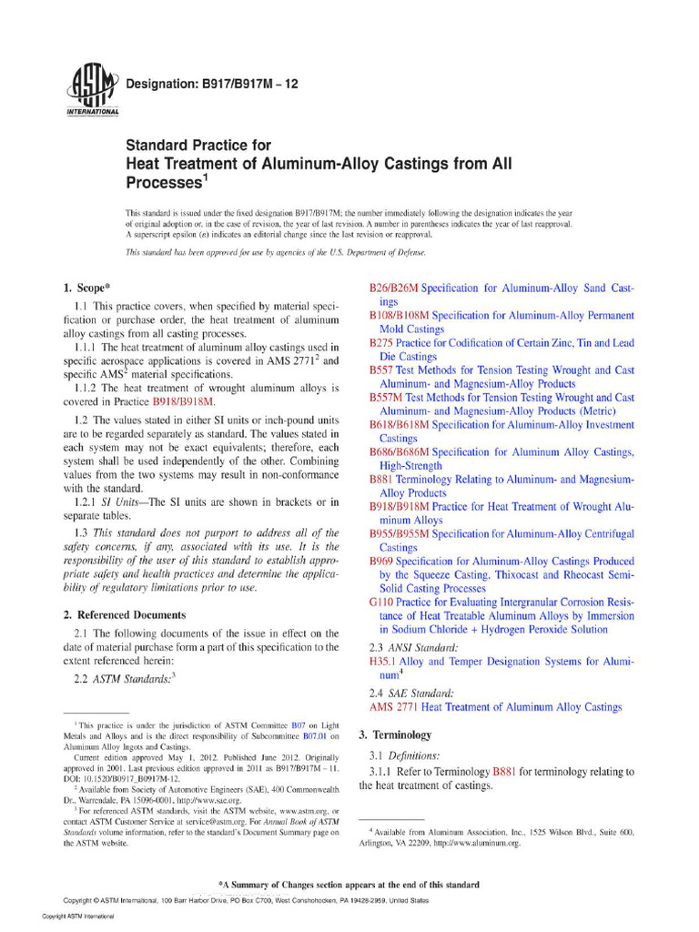 Heat Treatment Standards for Aluminum Castings | PDF | Heat Treating ...