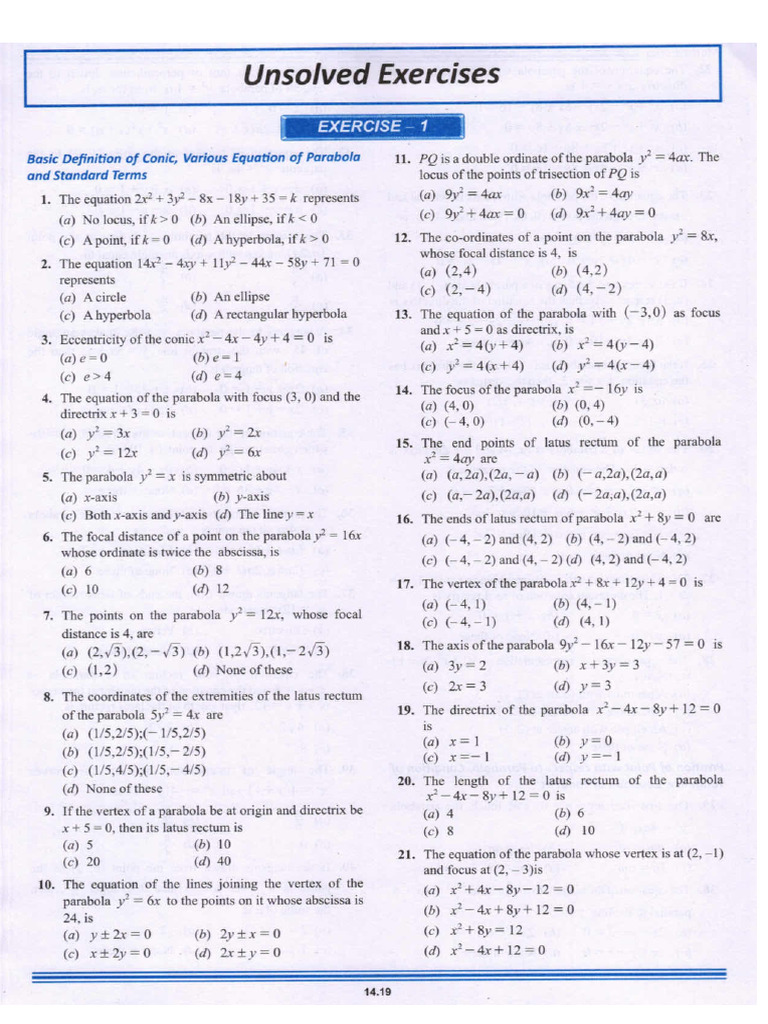 Parabola Worksheet | PDF