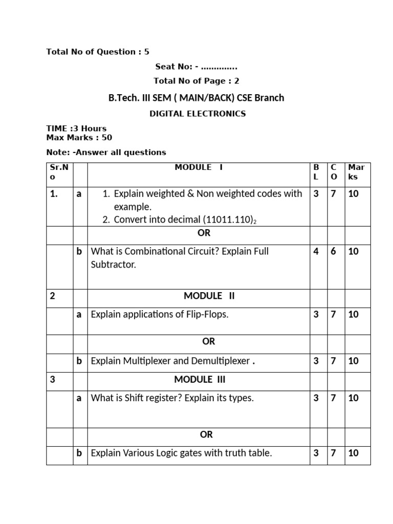 Digital Electronics Uot Annual Sem | PDF