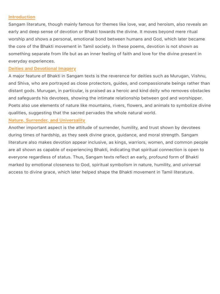 Bhakti in Sangam Literature: Devotion Explored | PDF