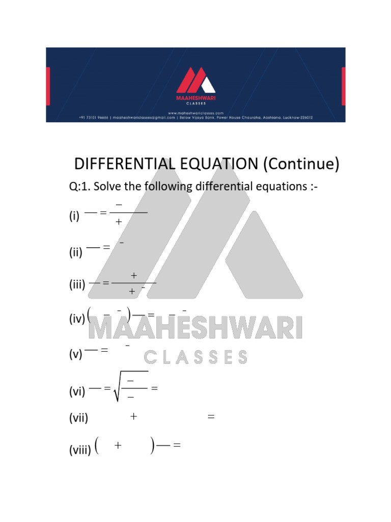 Differential Equation SHEET 2 - 5709e3fc 8779 44fe 87b8 F1e34254a986 ...