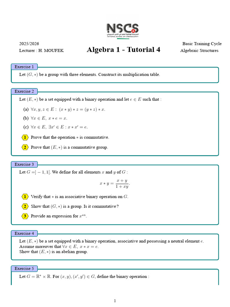 Algebraic Structures Exercises 2025/2026 | PDF | Group (Mathematics ...