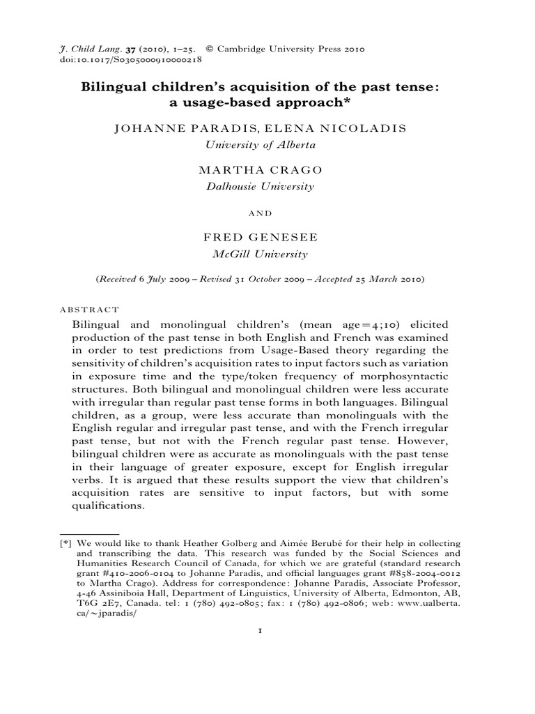 Bilingual Childrens Acquisition of the Past Tense a Usage Based ...