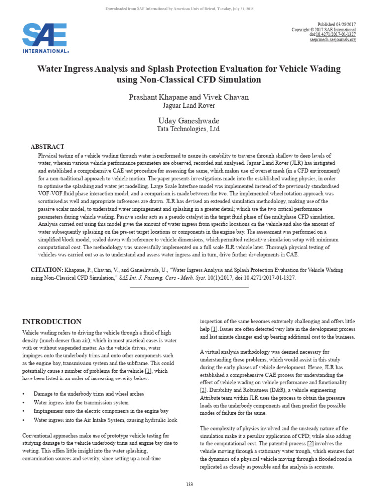 SAE Water Ingress Analysis and Splash Protection Evaluation for Vehicle ...