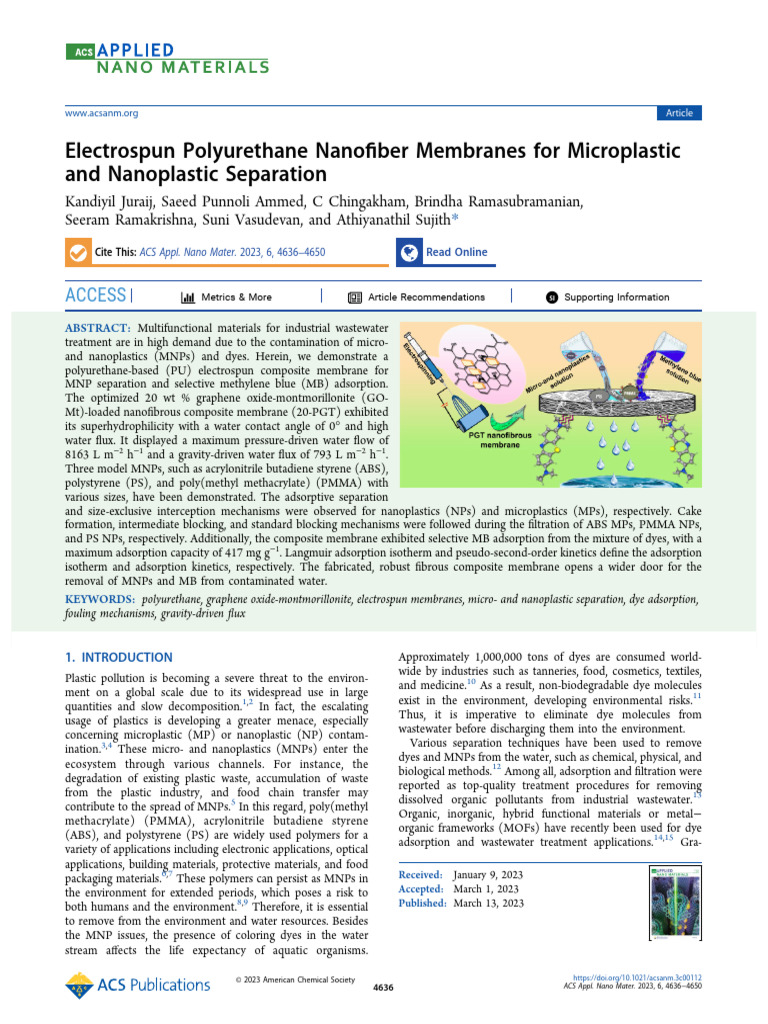 Electrospun Polyurethane Nanofiber Membranes for Microplastic and ...