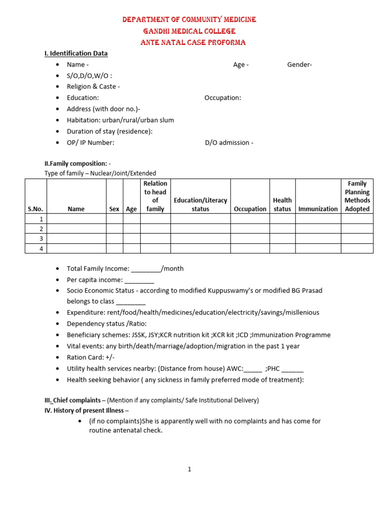 Antenatal Case Proforma Template | PDF | Pregnancy | Calorie