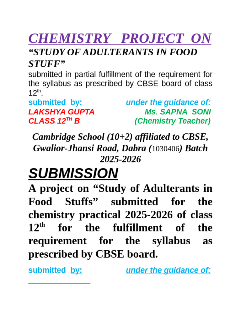 433243500 Chemistry Project on Study of Food Adulterants | PDF | Chili ...