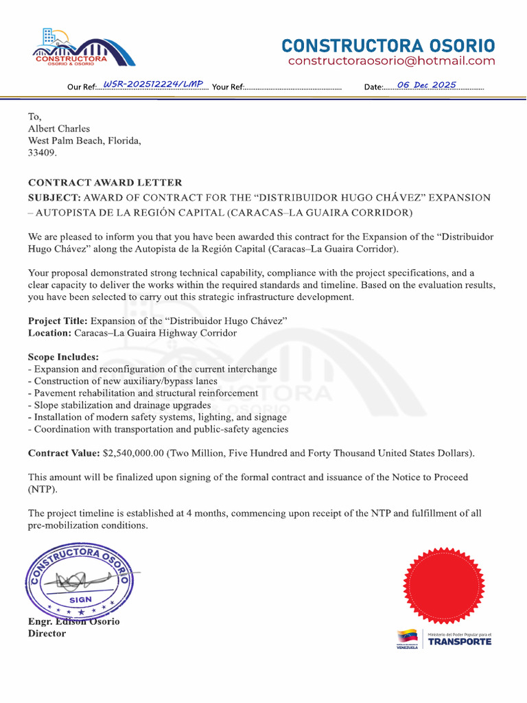 Contract Award for Distribuidor Hugo Chávez Expansion | PDF