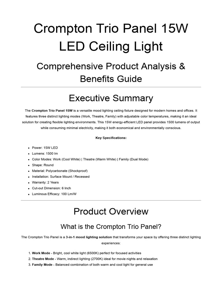 Crompton Trio Panel Analysis | PDF | Lighting | Compact Fluorescent Lamp