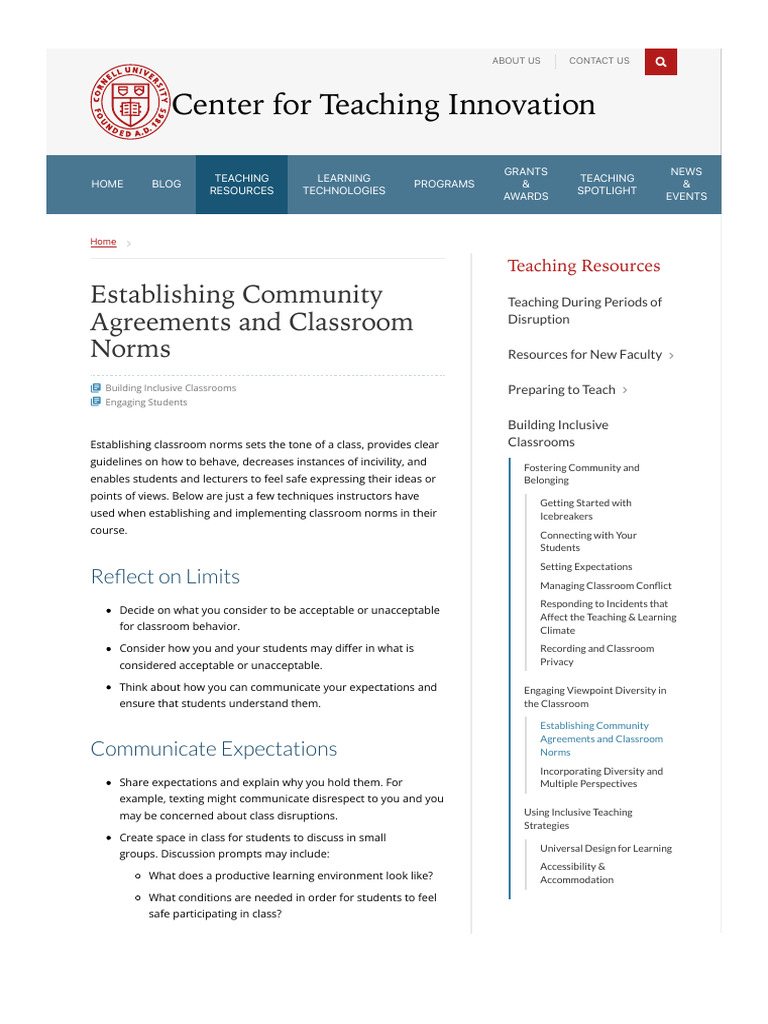 Establishing Community Agreements and Classroom Norms | Center for ...