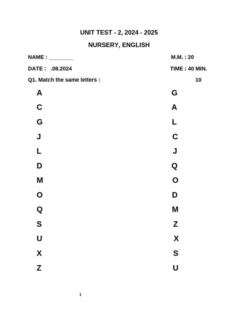 Unit Test 2 English 1 | PDF