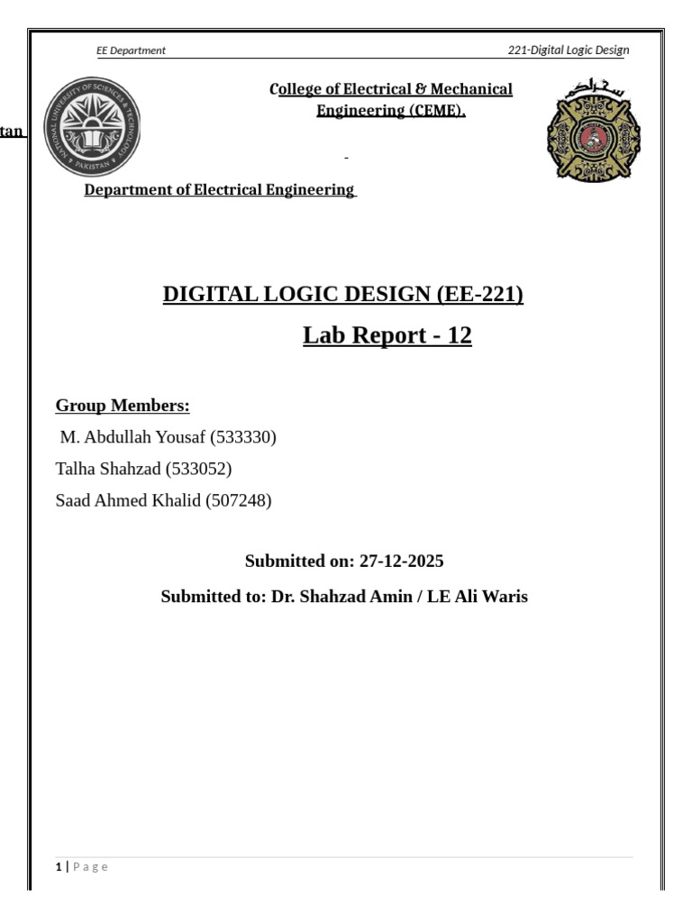DLD Report 12 | PDF | Logic Gate | Electronic Circuits