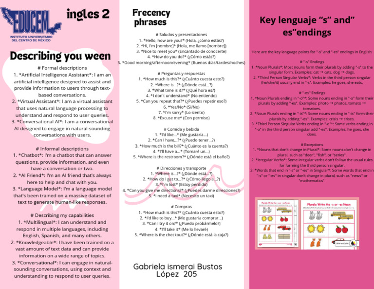 Tríptico inglés 2 Gabriela lamería Bustos López 205 .pdf | PDF | Plural ...