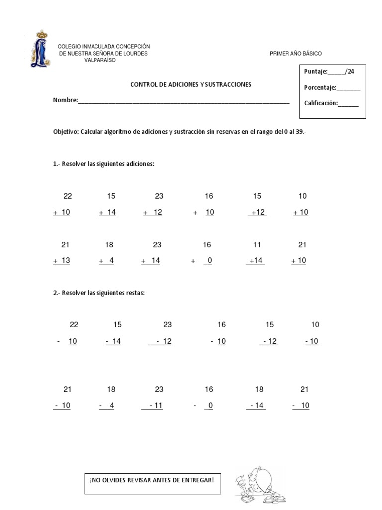 Prueba de Sumas y Restas