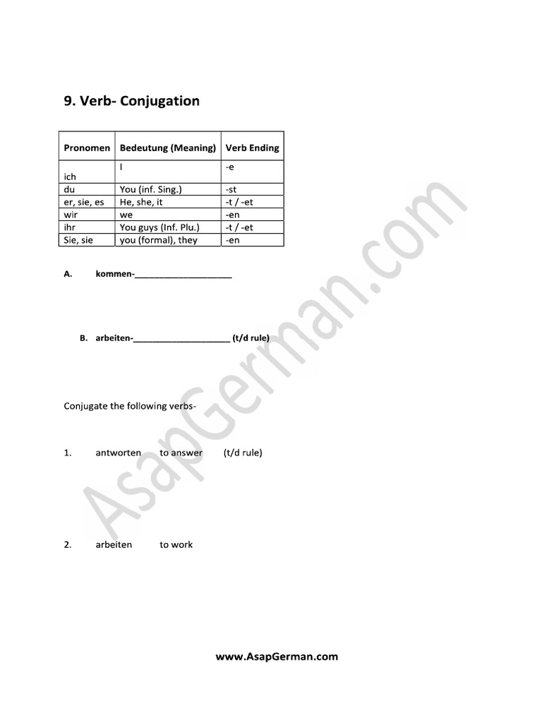 Verb Conjugation Table With Exercise | PDF