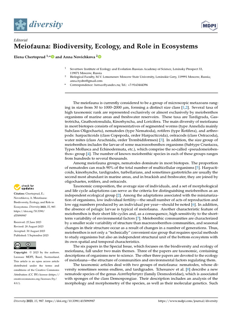 Meiofauna: Biodiversity and Ecology Insights | PDF | Lake | Ecology