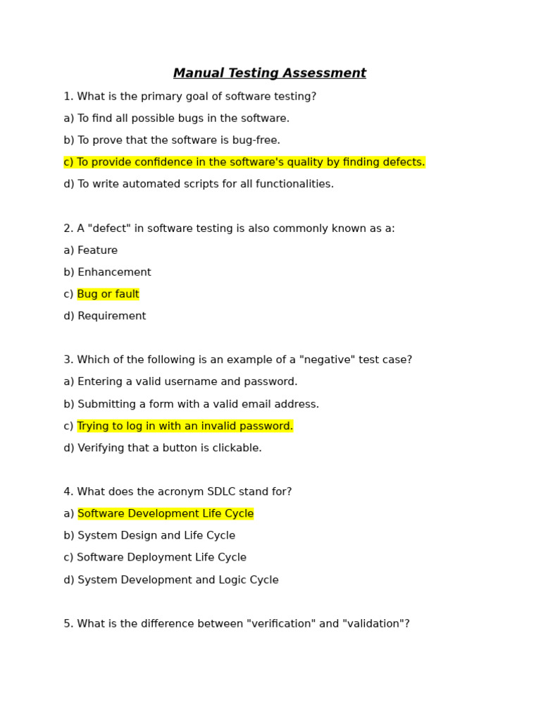 Manual Testing Assessment Questions | PDF | Software Testing | Software Bug
