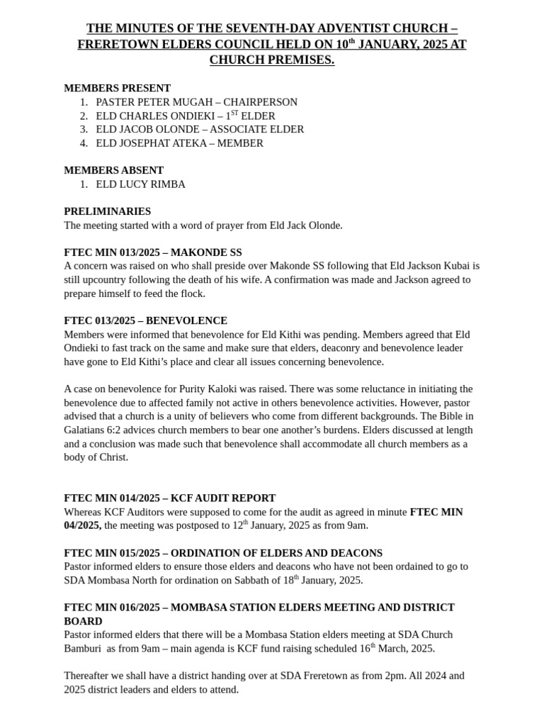 10th January | PDF | Elder (Christianity) | Pastor