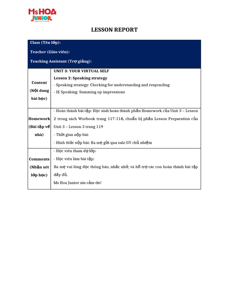 Lesson Report - U3 - l2 - Pioneer 2 | PDF