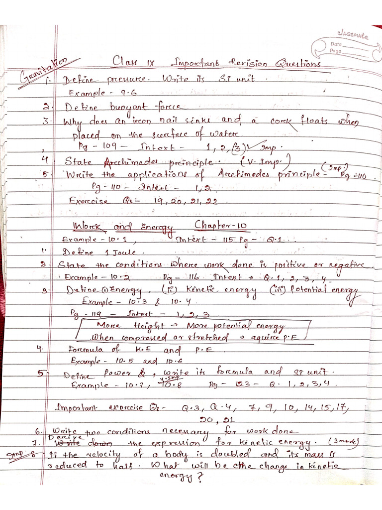 Class 9 Revision Questions | PDF