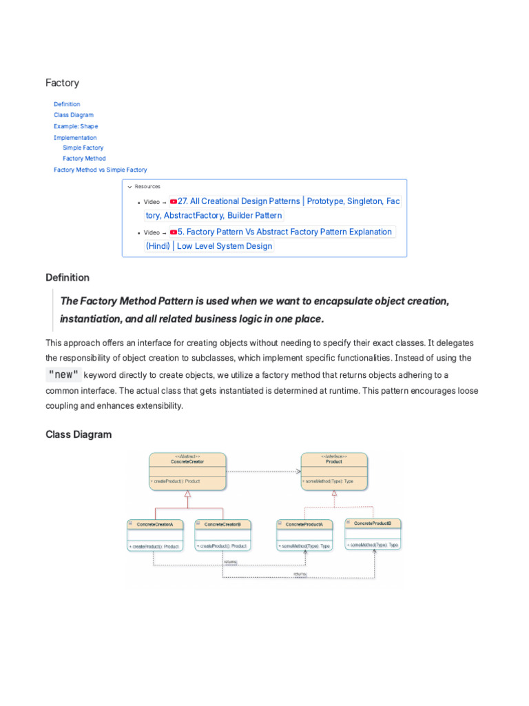Factory pattern | PDF | Class (Computer Programming) | Method (Computer ...