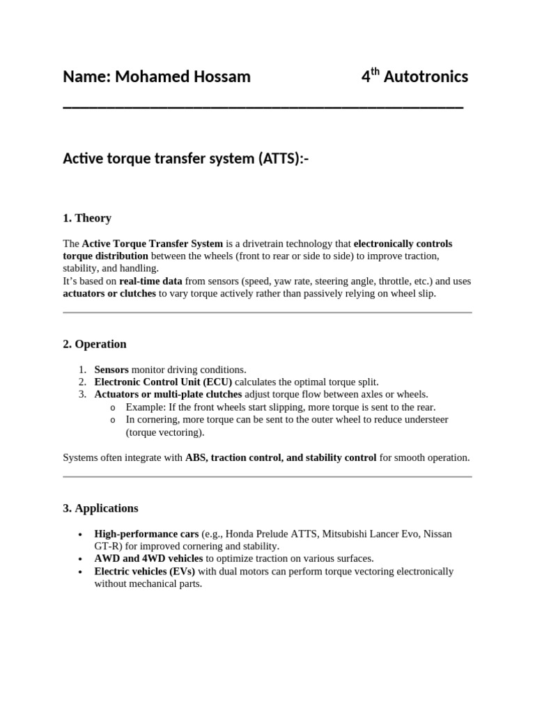Active Torque Transfer System (ATTS)[1] | PDF