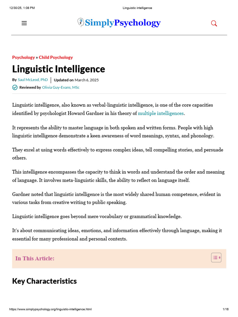 Linguistic Intelligence | PDF | Vocabulary | Rhetoric