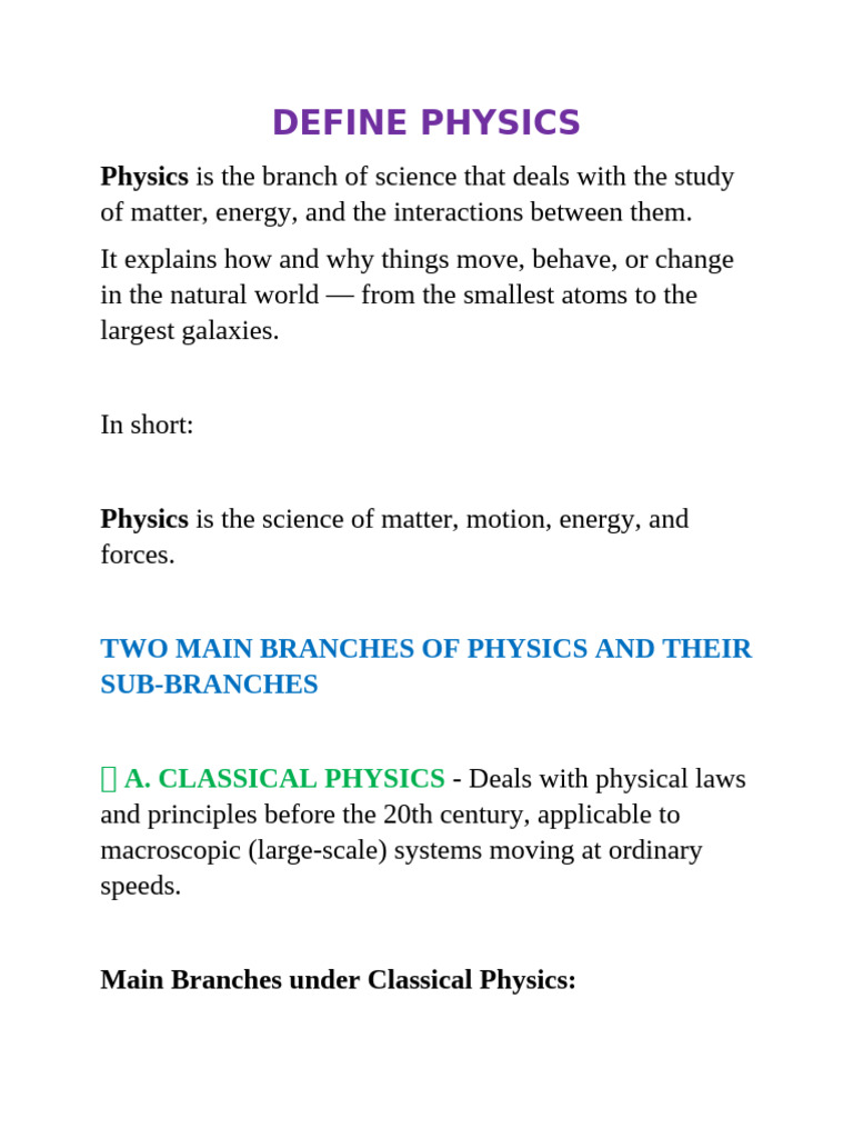 1.-DEFINE-PHYSICS-CLASSICAL-PHYSICS-AND-MODERN-PHYSICS | PDF | Physics ...