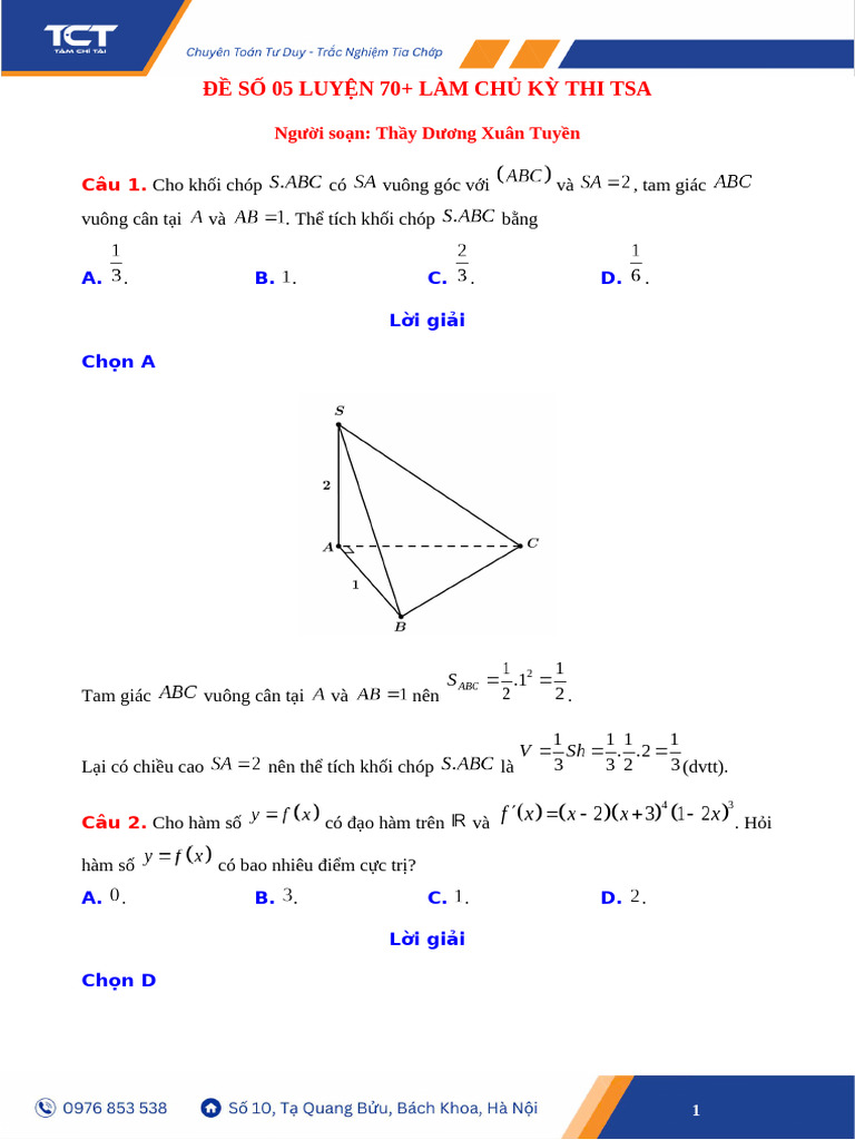 Đề Số 05 Luyện 70+ Làm Chủ Kỳ Thi Tsa | PDF