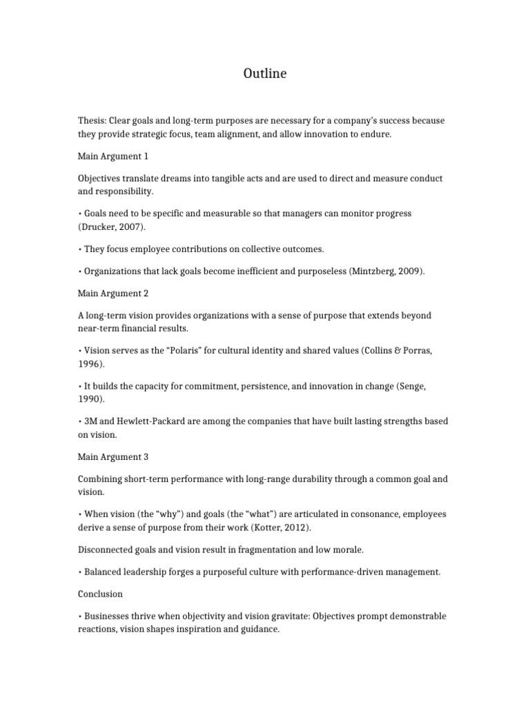 Company Objectives and Vision Outline | PDF