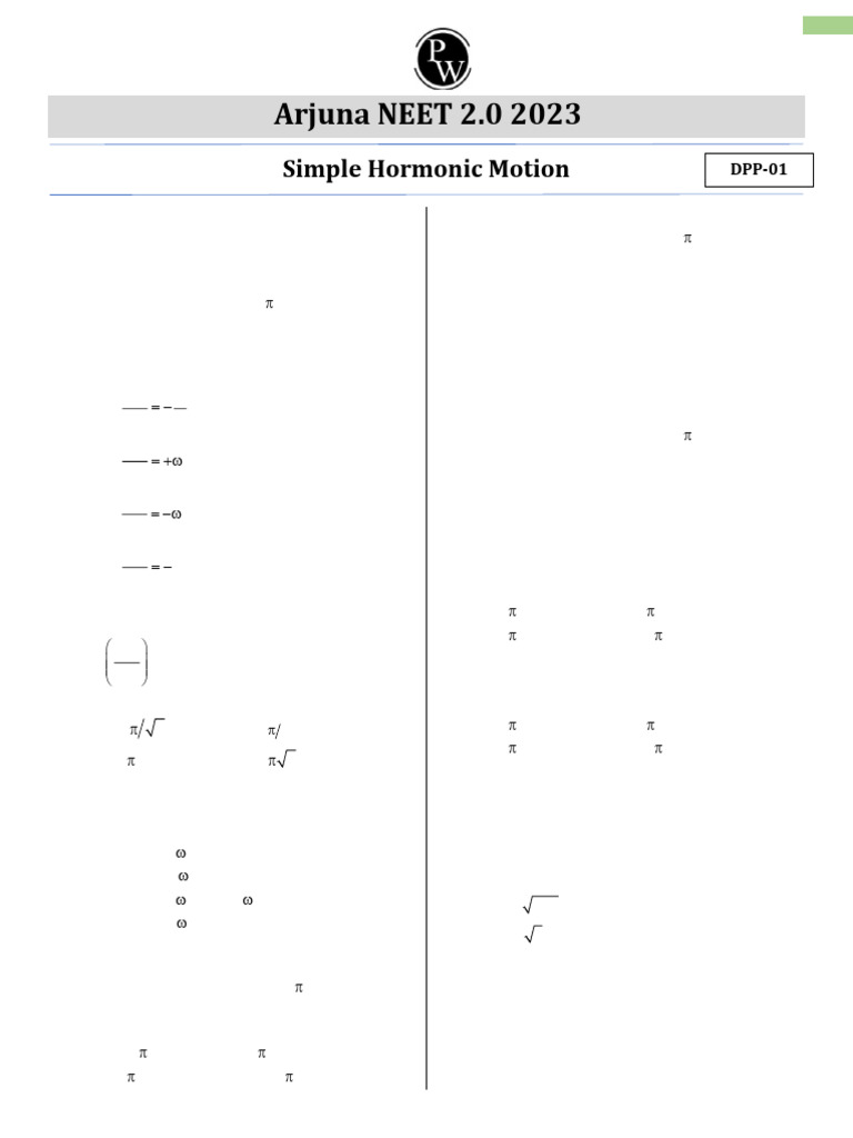 Simple Harmonic Motion _ DPP 01 __ (Arjuna NEET 2.0 2023) (1) | PDF ...