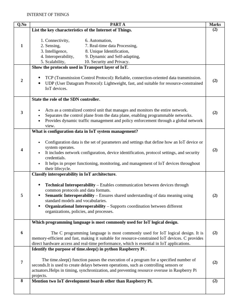 IoT Answer Key | PDF | Internet Of Things | Computer Network