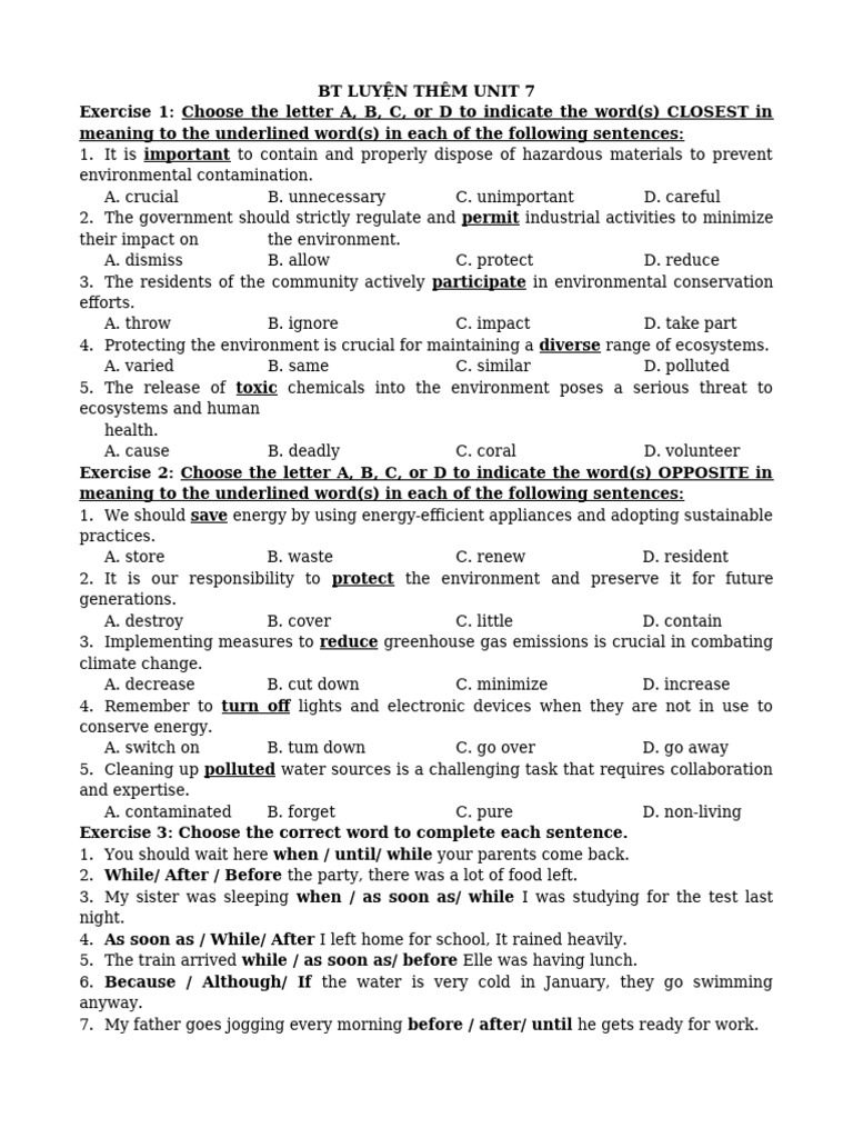 Environmental Vocabulary Exercises | PDF | Pollution | Natural Environment
