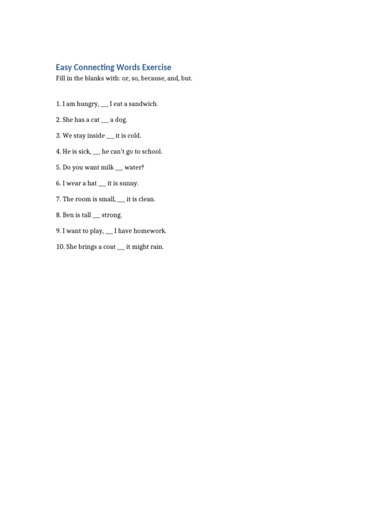 Easy Connecting Words Exercises With Answers | PDF