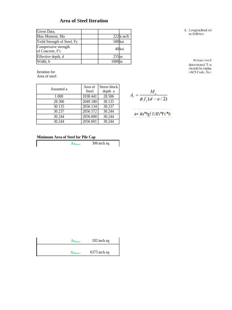 Area of Steel & Steel Ratio Calculation Sheet | PDF