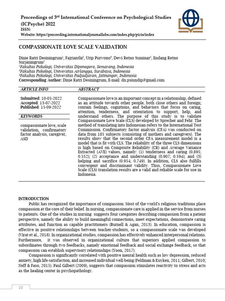 Validation of Compassionate Love Scale | PDF | Compassion | Empathy