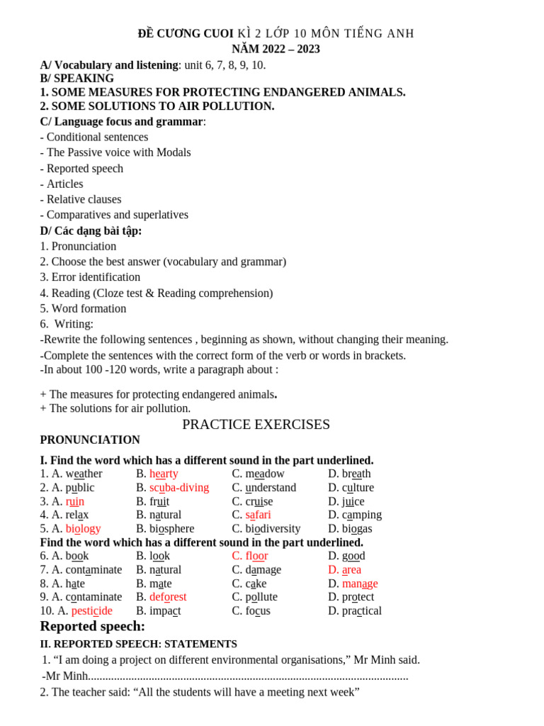 English 10 Final Exam Outline 2023 | PDF | Deforestation | Pollution